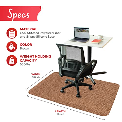 XFasten Chair Mat Office Protector for Hardwood Floors, Brown 56βx36β, 1/6β Thick Premium Low Pile Floor Protector Mat Desk Rug | Wood and Tile Protection Mat for Office Home Rolling Chair Rug