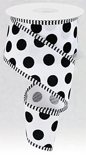 Velvet Polka Dots & Stripes Wired Edge Ribbon - 10 Yards (White, 2.5 Inch)