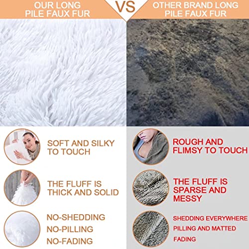 YUSOKI White Queen Faux Fur Blanket,2 Layers,90"x90" Without Pillows Big Soft Plush Fuzzy Large Warm Fluffy Throw Blanket for Bed
