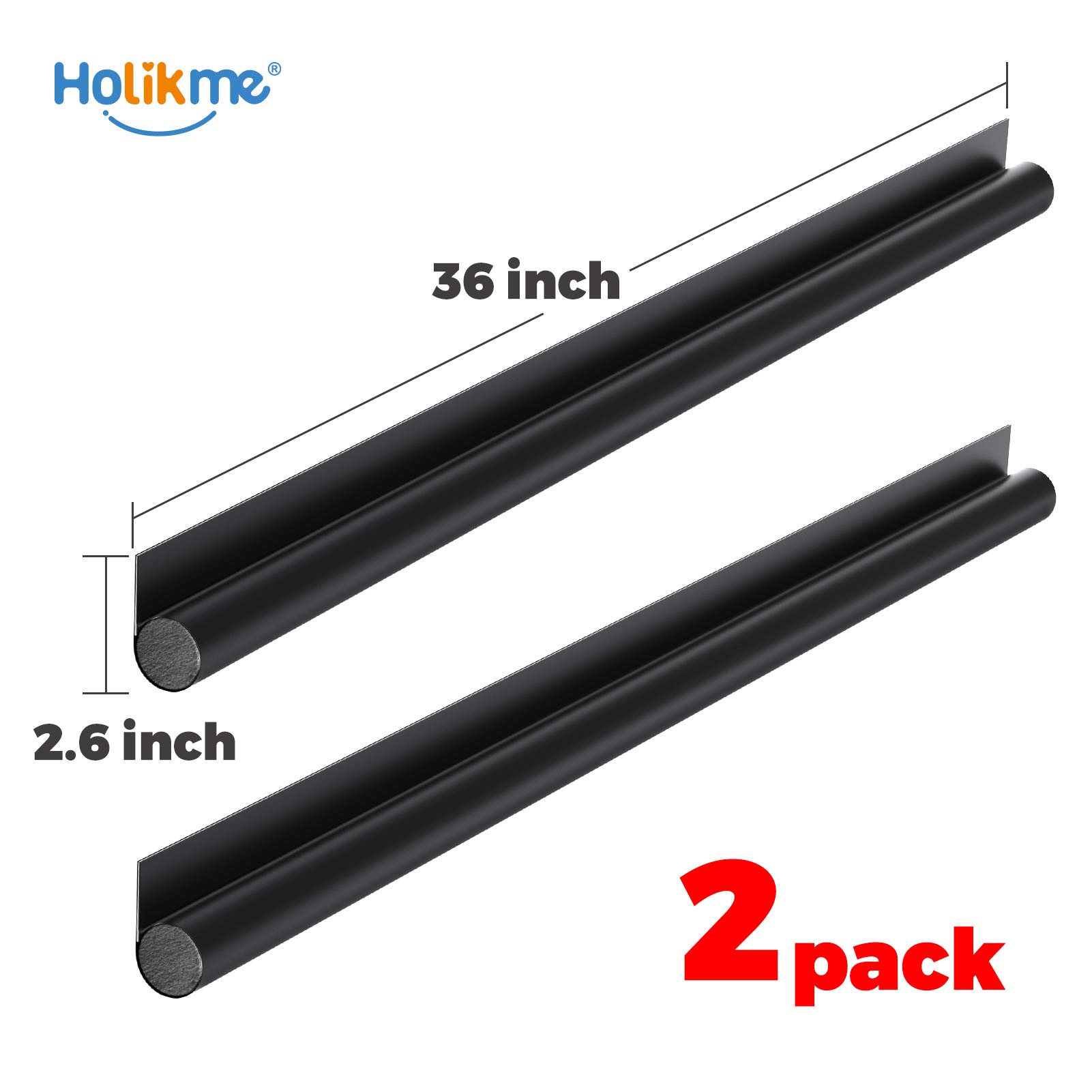 Holikme 2 Pack Door Draft Stopper Weather Stripping,Door Sweep,Adjustable Under Door Draft Blocker,Insulator, Suitable for Interior／Exterior Doors, 36” Length (Black)