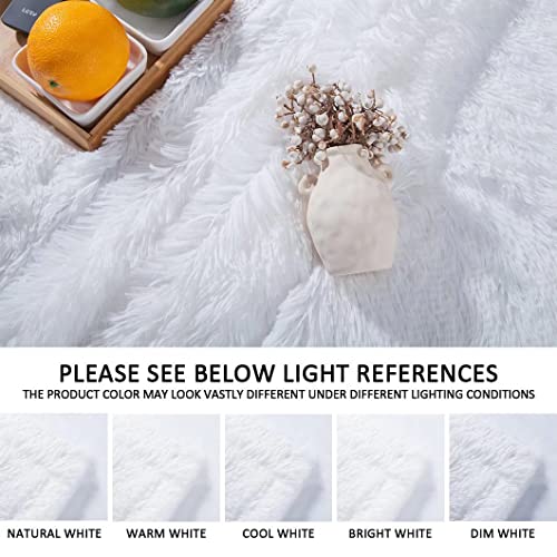 YUSOKI White Queen Faux Fur Blanket,2 Layers,90"x90" Without Pillows Big Soft Plush Fuzzy Large Warm Fluffy Throw Blanket for Bed