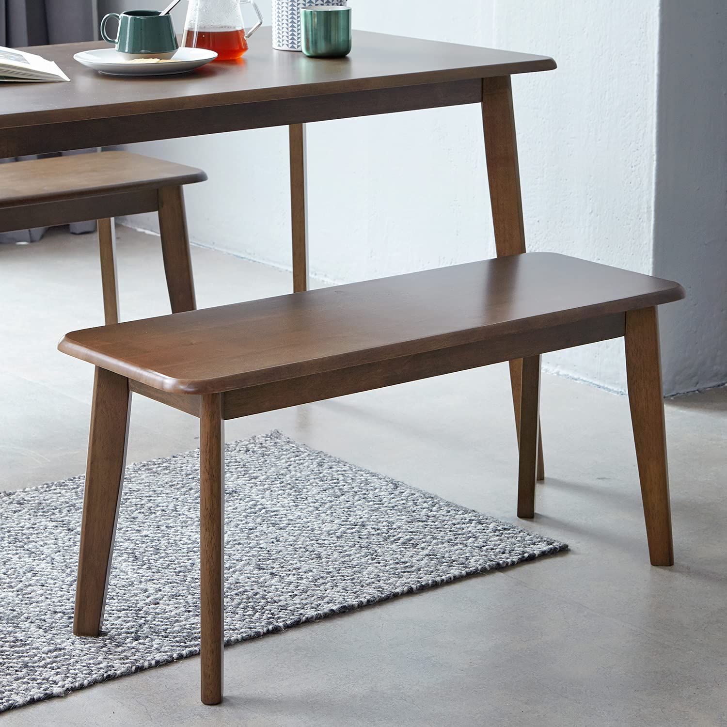 Livinia 3-Piece Dining Table Set, Canberra 47.2" Table (Walnut) Canberra 37.4" Dining Bench (Walnut) Set