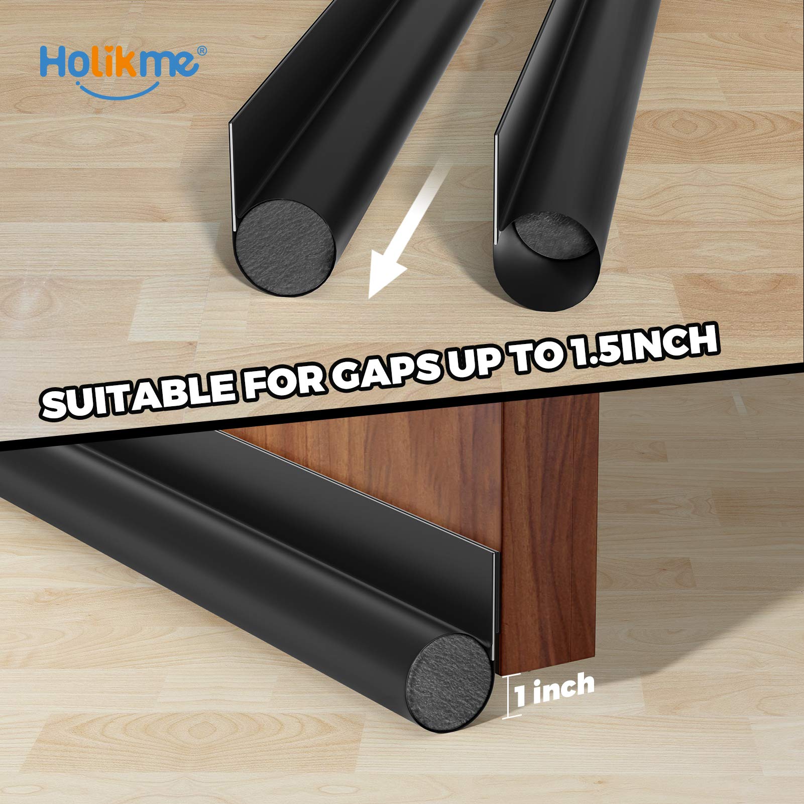 Holikme 2 Pack Door Draft Stopper Weather Stripping,Door Sweep,Adjustable Under Door Draft Blocker,Insulator, Suitable for Interior／Exterior Doors, 36” Length (Black)