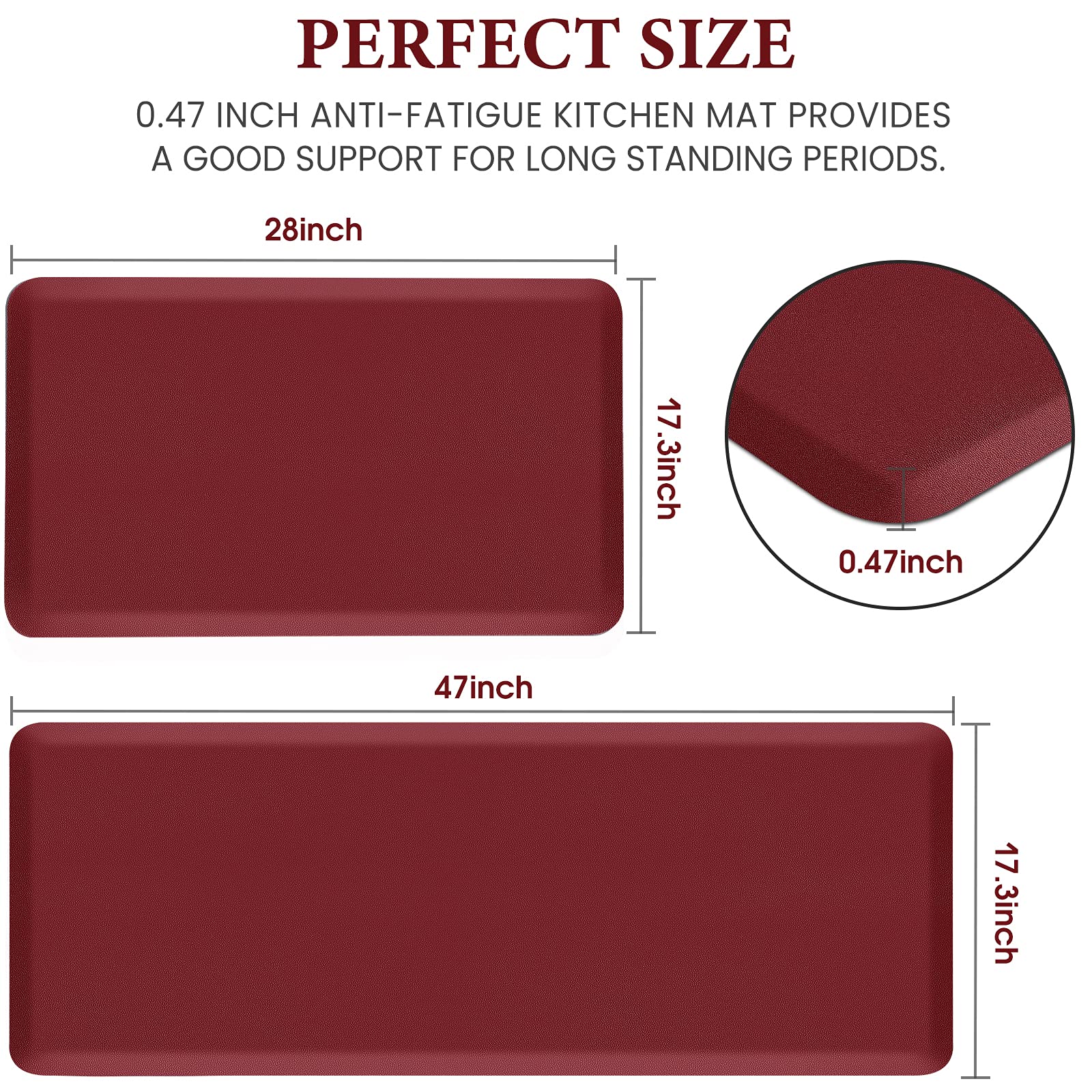 HappyTrends Kitchen Mat [2PCS] Cushioned Comfort Anti-Fatigue Floor Mat, Waterproof Non-Slip Kitchen Rugs, Thick Perfect Ergonomic Foam Standing mat for Kitchen, Home, Office, Laundry,Red
