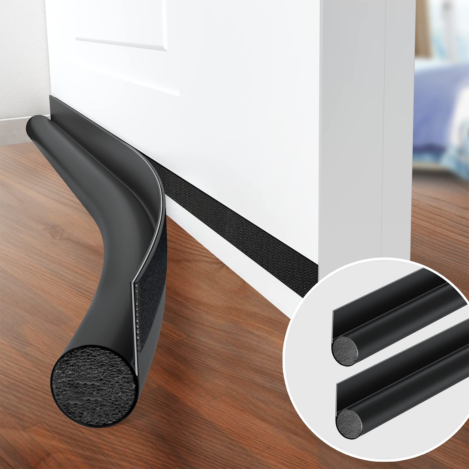 Holikme 2 Pack Door Draft Stopper Weather Stripping,Door Sweep,Adjustable Under Door Draft Blocker,Insulator, Suitable for Interior/Exterior Doors, 36” Length (Black)