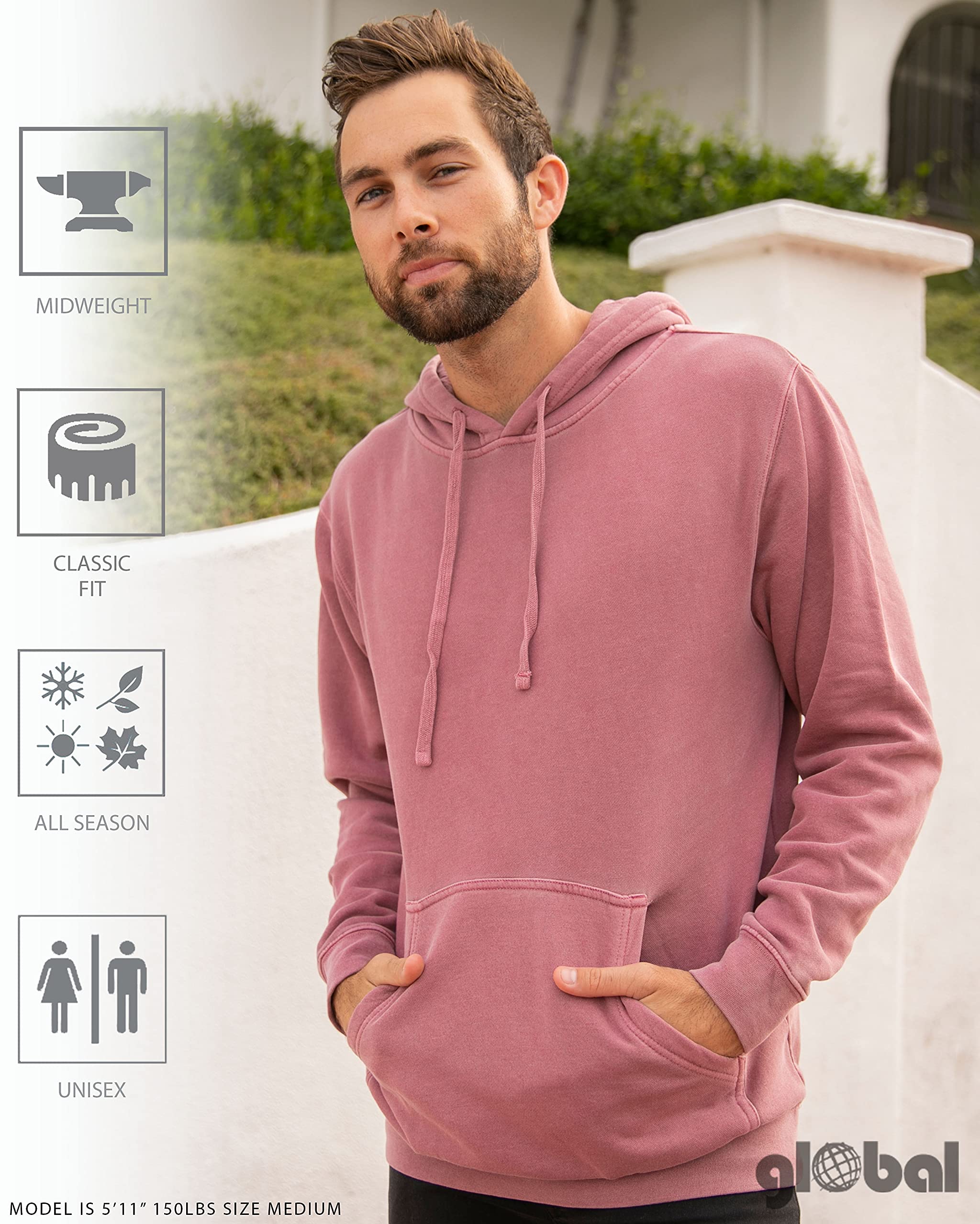 Global Blank Mens Hoodie Pullover Sweatshirt for Men and Women Hoodies, Green, Medium