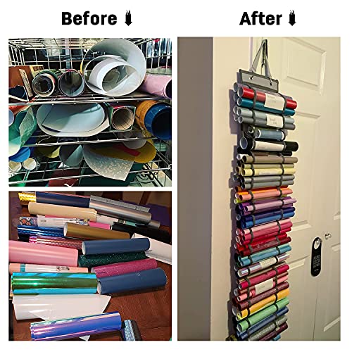shiningwaner Vinyl Storage Organizer with 48 Compartments, Vinyl Roll Holder Wall Mount/Over The Door, Hanging Organizer Storage Rack For Craft, Blue