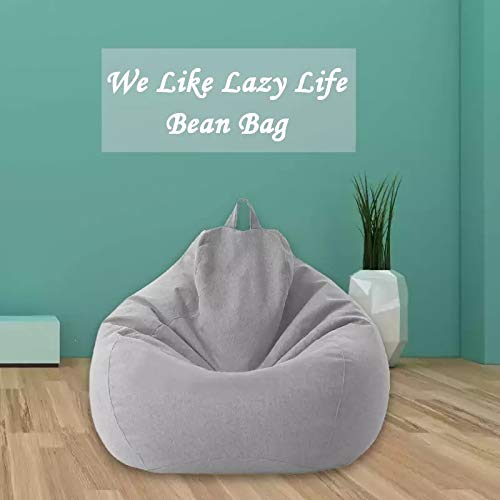 KODENG Large Small Lazy Sofas Cover Chairs Without Filler Linen Cloth Lounger Seat Bean Bag Pouf Puff Couch Tatami Living Room Beanbags (RED, 85x105cm)