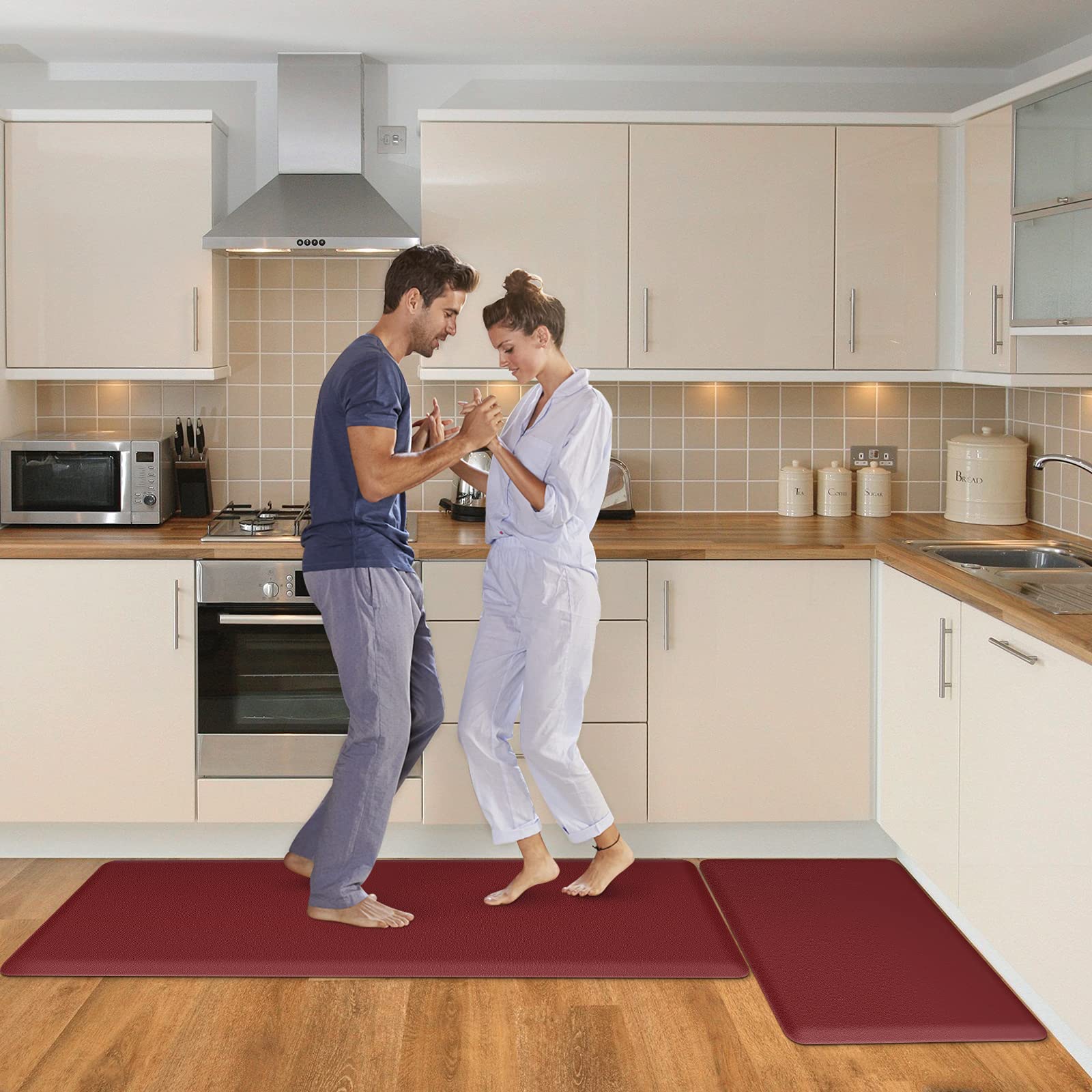 HappyTrends Kitchen Mat [2PCS] Cushioned Comfort Anti-Fatigue Floor Mat, Waterproof Non-Slip Kitchen Rugs, Thick Perfect Ergonomic Foam Standing mat for Kitchen, Home, Office, Laundry,Red