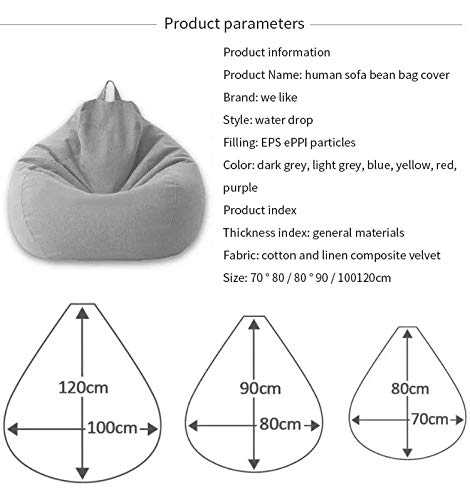 KODENG Large Small Lazy Sofas Cover Chairs Without Filler Linen Cloth Lounger Seat Bean Bag Pouf Puff Couch Tatami Living Room Beanbags (RED, 85x105cm)