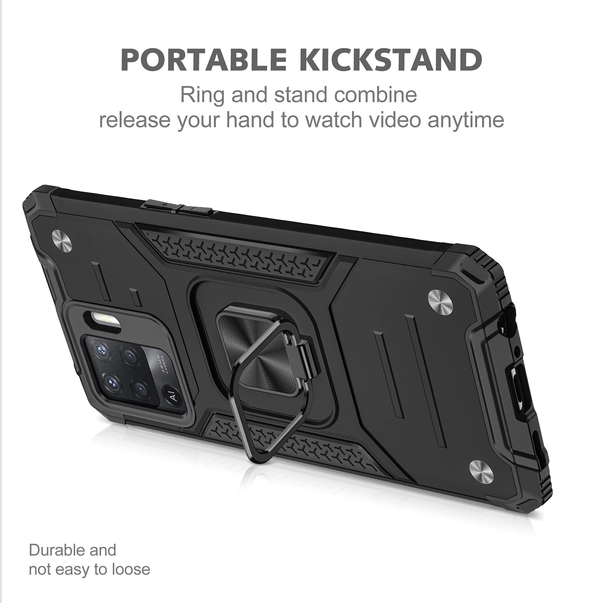 Chengmi ZMONE for Oppo Reno 5 LiteOppo A94 4G F19 Pro Case with Screen Protector 2 Pack Military Grade Heavy Duty Shockproof Case Cover with Magnetic Ring Kickstand Black