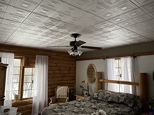 A La Maison Ceilings R11 Nested Squares Foam Glue-up Ceiling Tile (384 sq. ft./Case), Pack of 144, Plain White