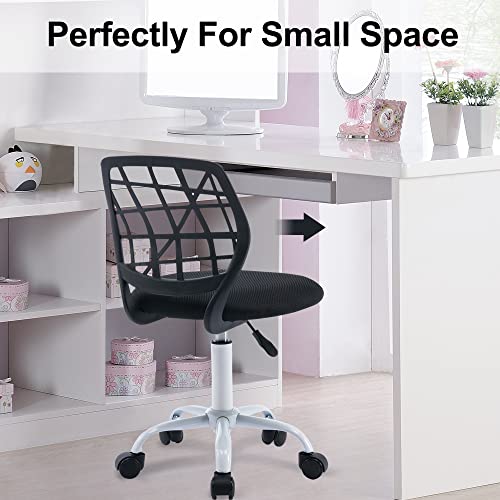 HOMEFUN Kids Desk Chair Cute Computer Office Bedroom Mesh Chair Ergonomic Swivel Armless Study Chair with Adjustable Height for Boys Girls Teens, Black