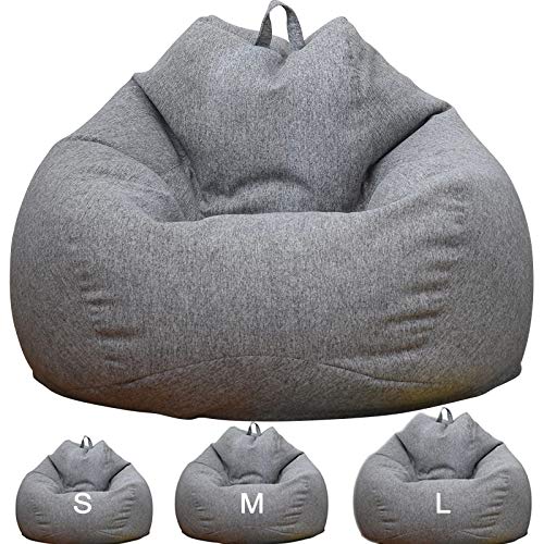 KODENG Large Small Lazy Sofas Cover Chairs Without Filler Linen Cloth Lounger Seat Bean Bag Pouf Puff Couch Tatami Living Room Beanbags (RED, 85x105cm)