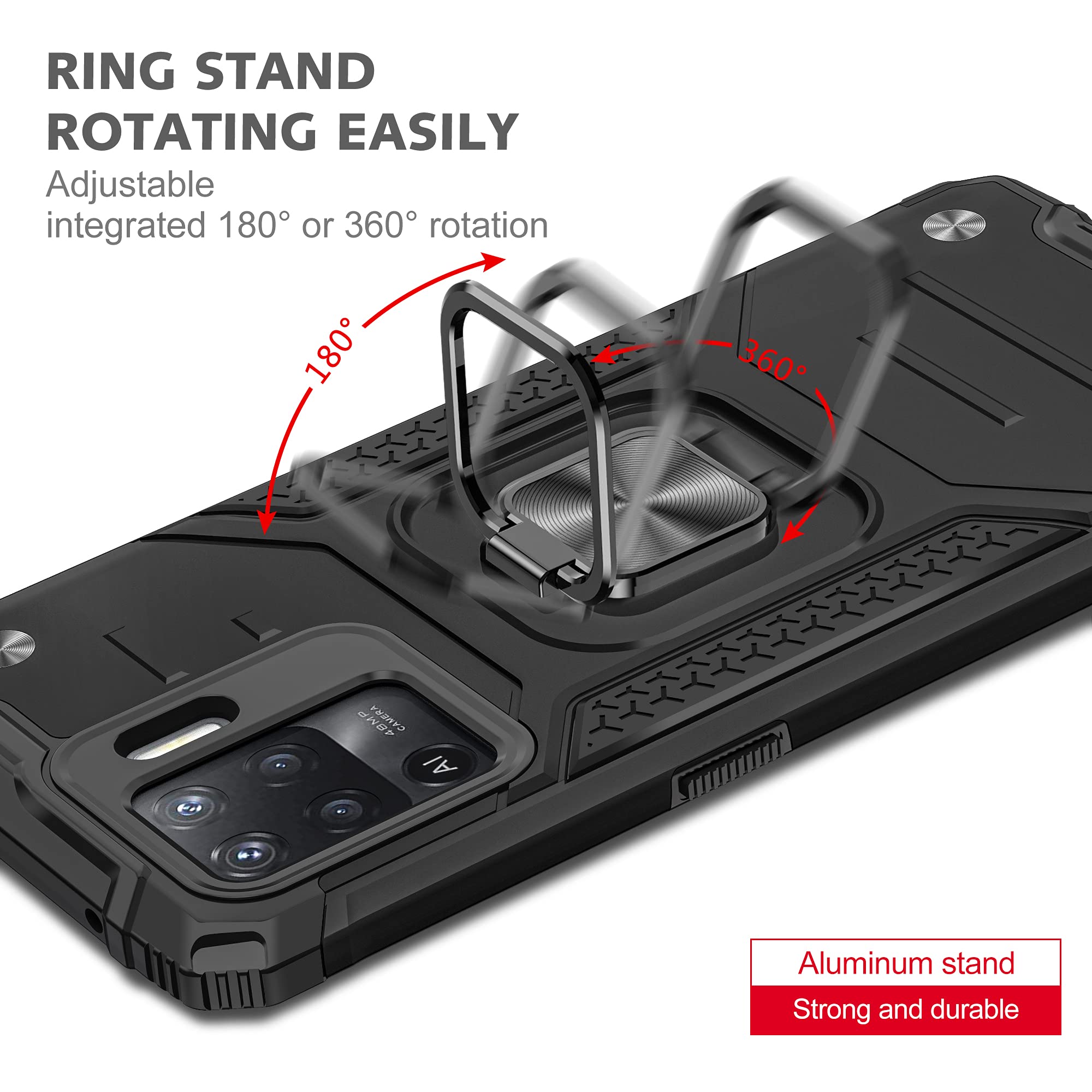 Chengmi ZMONE for Oppo Reno 5 LiteOppo A94 4G F19 Pro Case with Screen Protector 2 Pack Military Grade Heavy Duty Shockproof Case Cover with Magnetic Ring Kickstand Black