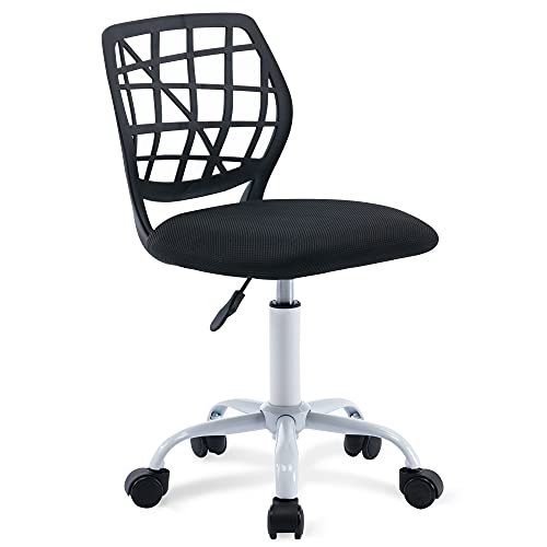HOMEFUN Kids Desk Chair Cute Computer Office Bedroom Mesh Chair Ergonomic Swivel Armless Study Chair with Adjustable Height for Boys Girls Teens, Black