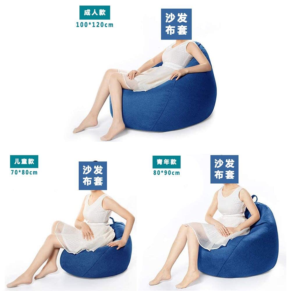 KODENG Large Small Lazy Sofas Cover Chairs Without Filler Linen Cloth Lounger Seat Bean Bag Pouf Puff Couch Tatami Living Room Beanbags (RED, 85x105cm)