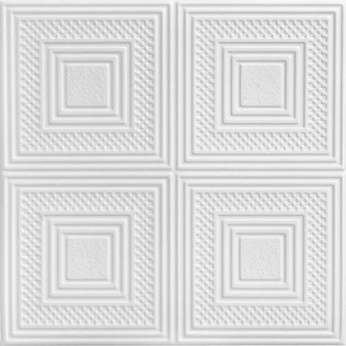 A La Maison Ceilings R11 Nested Squares Foam Glue-up Ceiling Tile (384 sq. ft./Case), Pack of 144, Plain White