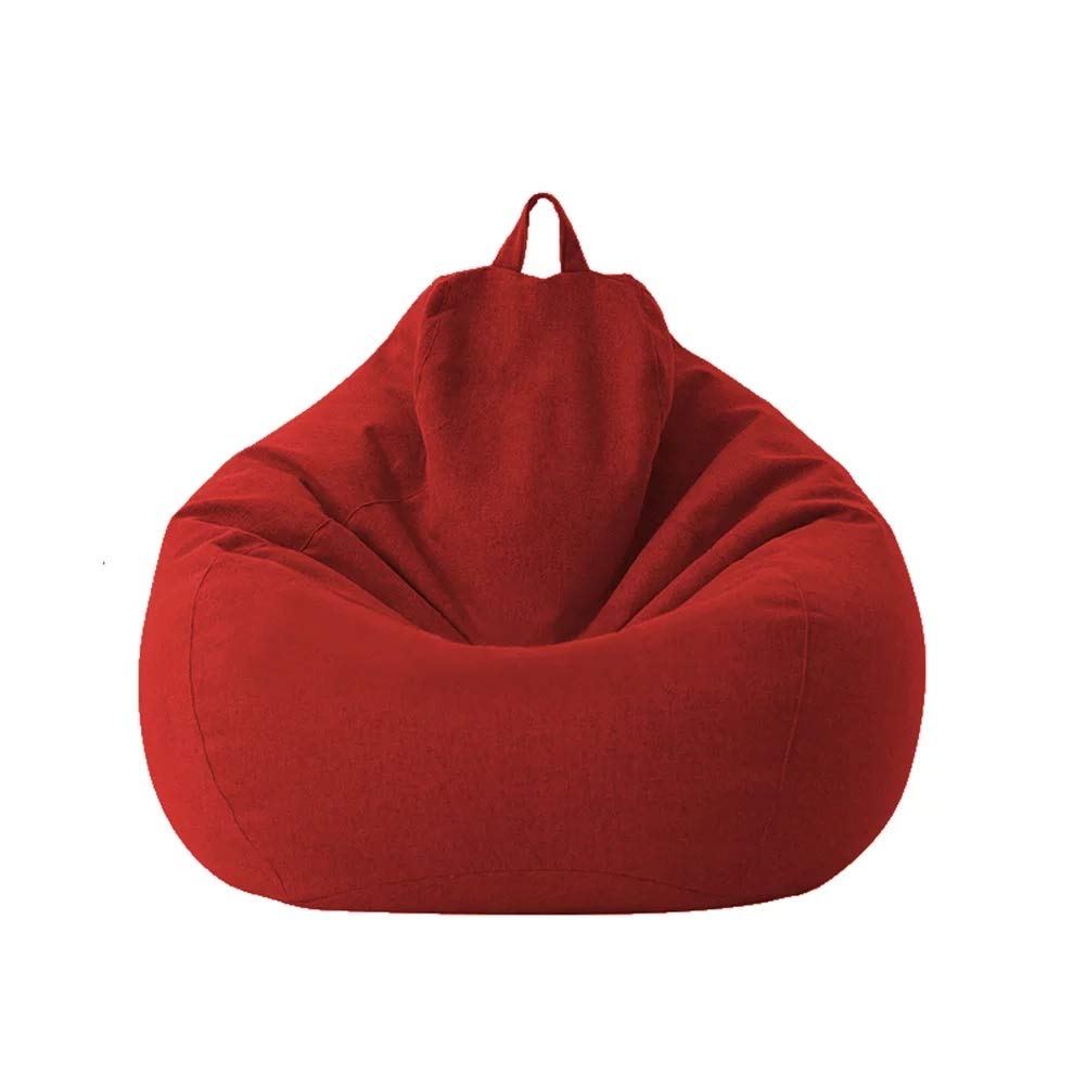 KODENG Large Small Lazy Sofas Cover Chairs Without Filler Linen Cloth Lounger Seat Bean Bag Pouf Puff Couch Tatami Living Room Beanbags (RED, 85x105cm)
