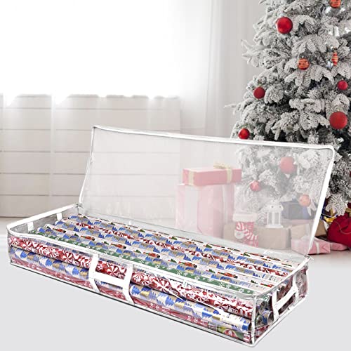 ProPik Wrapping Paper Storage Containers | Gift Wrap Organizer Under Bed | 41βx14βx6β Fits 18-24 Rolls Fit Up to 40β Long Roll | Wrap Storage Box Holder for Ribbon, Bows and Accessories 2 Pack (White)