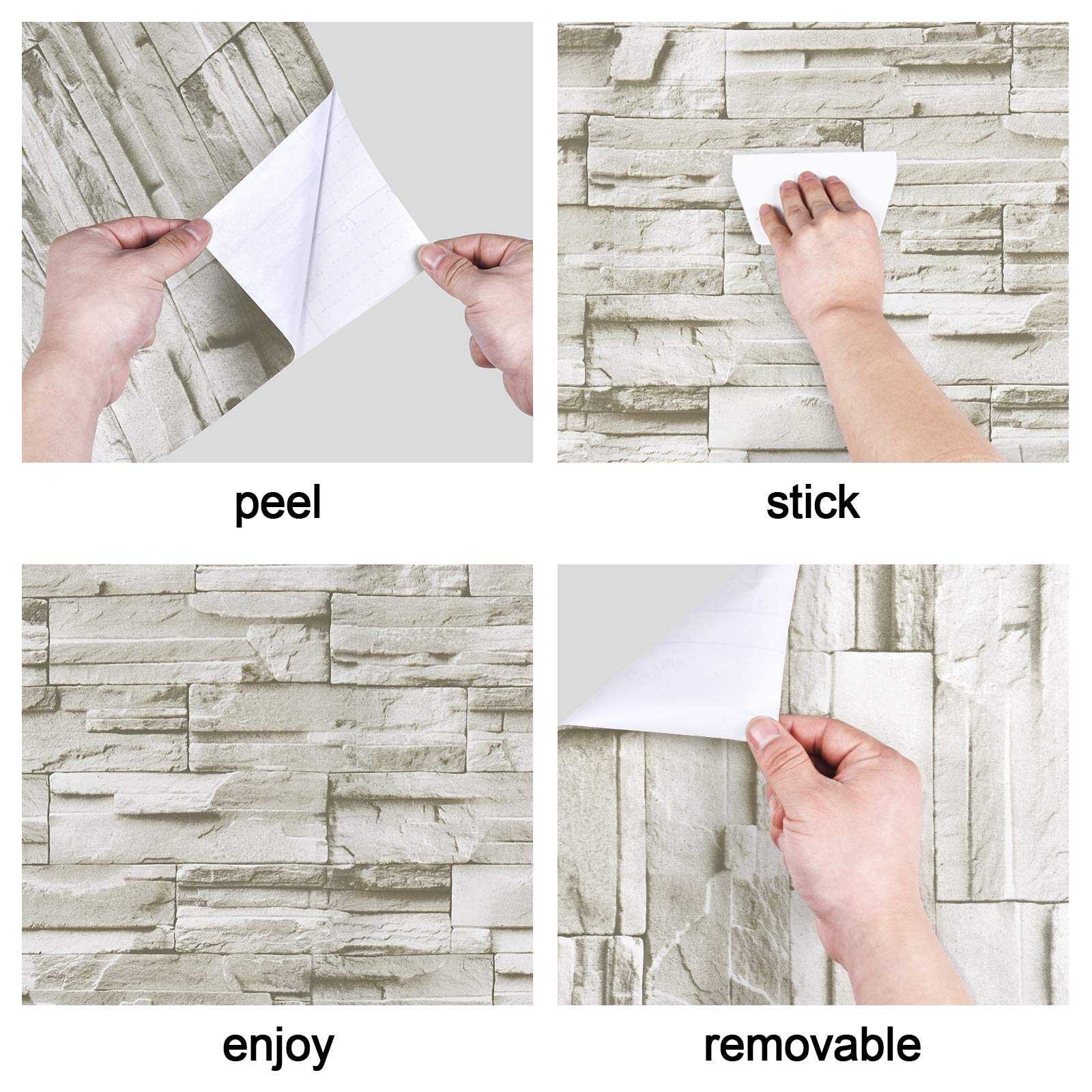 WENMER Beige Stone Peel and Stick Wallpaper 17.7" x 118" 3D Wallpaper Faux Brick Wallpaper Textured Stone Wall Paper Brick Self Adhesive Removable Wallpaper for Kitchen Backsplash Walls