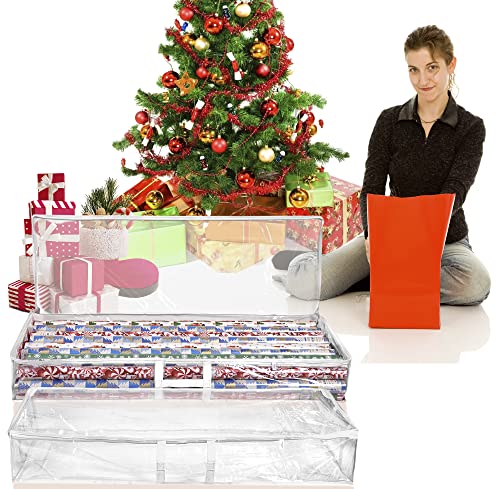 ProPik Wrapping Paper Storage Containers | Gift Wrap Organizer Under Bed | 41βx14βx6β Fits 18-24 Rolls Fit Up to 40β Long Roll | Wrap Storage Box Holder for Ribbon, Bows and Accessories 2 Pack (White)