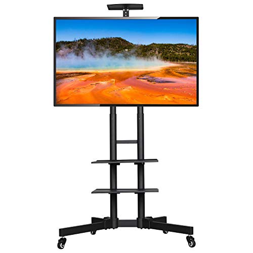 Yaheetech Mobile TV Stand, Adjustable Rolling TV Cart w/ Locking Wheels for 32-75" LCD LED Plasma Flat Panel Screen TV up to 110LB, Portable TV Cart Stand w/ Flexible Laptop Shelf, Max. VESA 600x400
