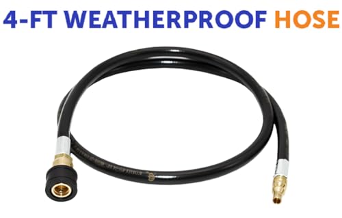 Flame King Quick Connect Hose for RV, Van, Trailer, LP Gas Only, 48 inches (4-Ft), 1/4" ID Thermo Plastic Hose Assembly, 100395-48a , Black