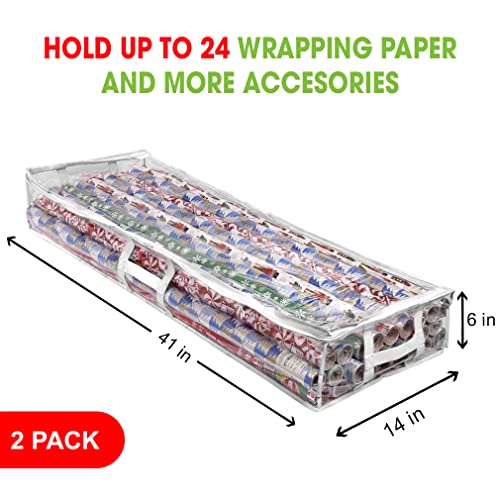 ProPik Wrapping Paper Storage Containers | Gift Wrap Organizer Under Bed | 41βx14βx6β Fits 18-24 Rolls Fit Up to 40β Long Roll | Wrap Storage Box Holder for Ribbon, Bows and Accessories 2 Pack (White)