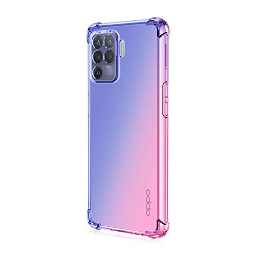 Chengmi ZMONE Phone Case for Oppo Reno 5 LiteOppo A94 4G F19 Pro Case with Screen Protector 2 Pack, Clear Gradient Soft TPU Bumper Slim AntiScratch Shockproof Protective Cover BluePink