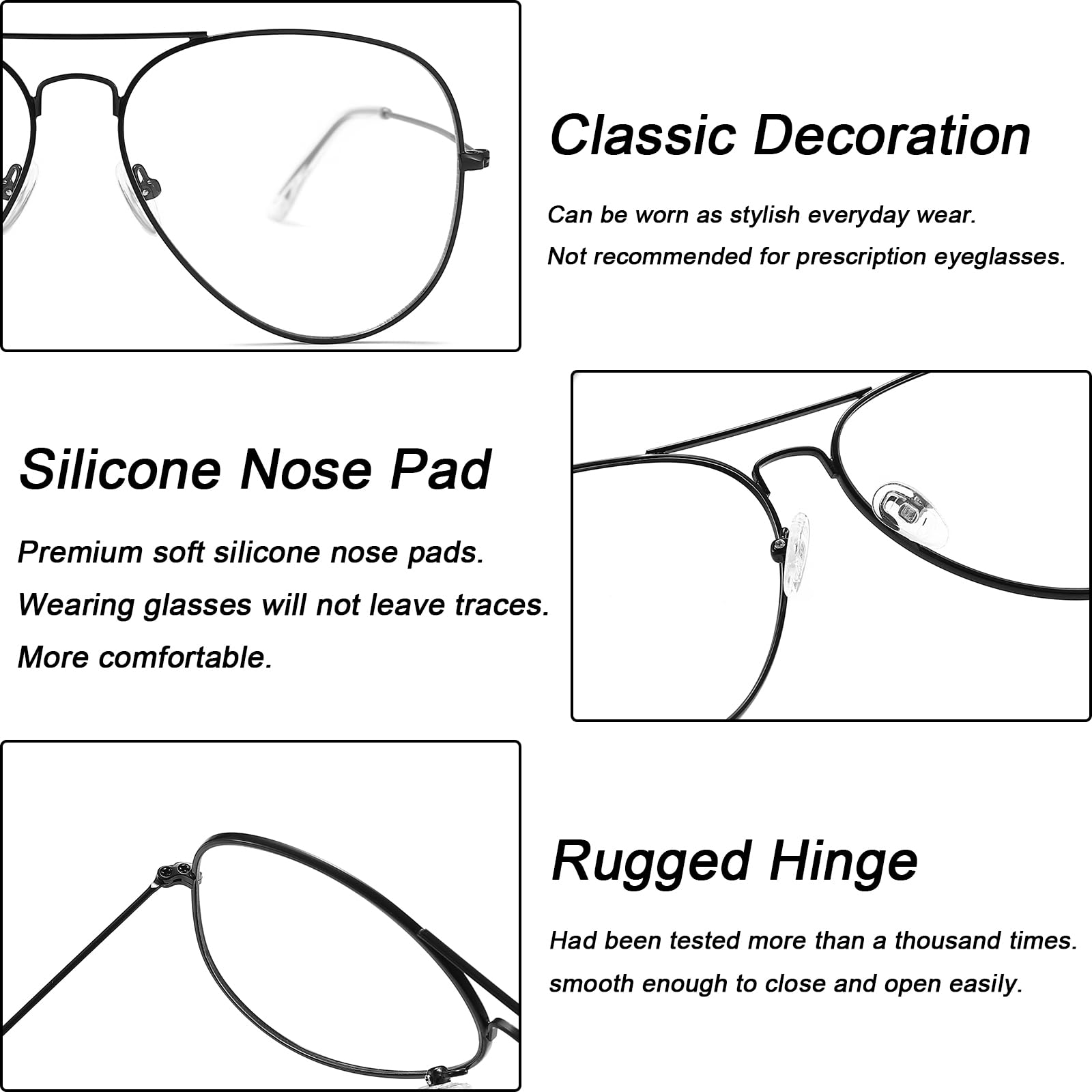 Dollger Aviator Clear Lens Glasses Non-prescription Eyeglasses Metal Frame for Women Men (3025 black)