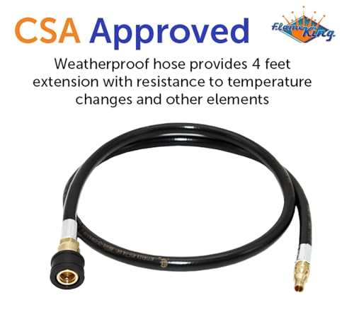 Flame King Quick Connect Hose for RV, Van, Trailer, LP Gas Only, 48 inches (4-Ft), 1/4" ID Thermo Plastic Hose Assembly, 100395-48a , Black