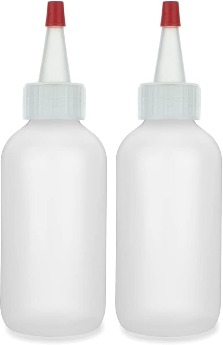 BRIGHTFROM Squeeze Hair Color Applicator Bottles with Red Top Cap, 4 OZ Empty Plastic Containers, Refillable, Leak Proof - Open/Close Nozzle - Multi Purpose/Coloring (Pack of 2)
