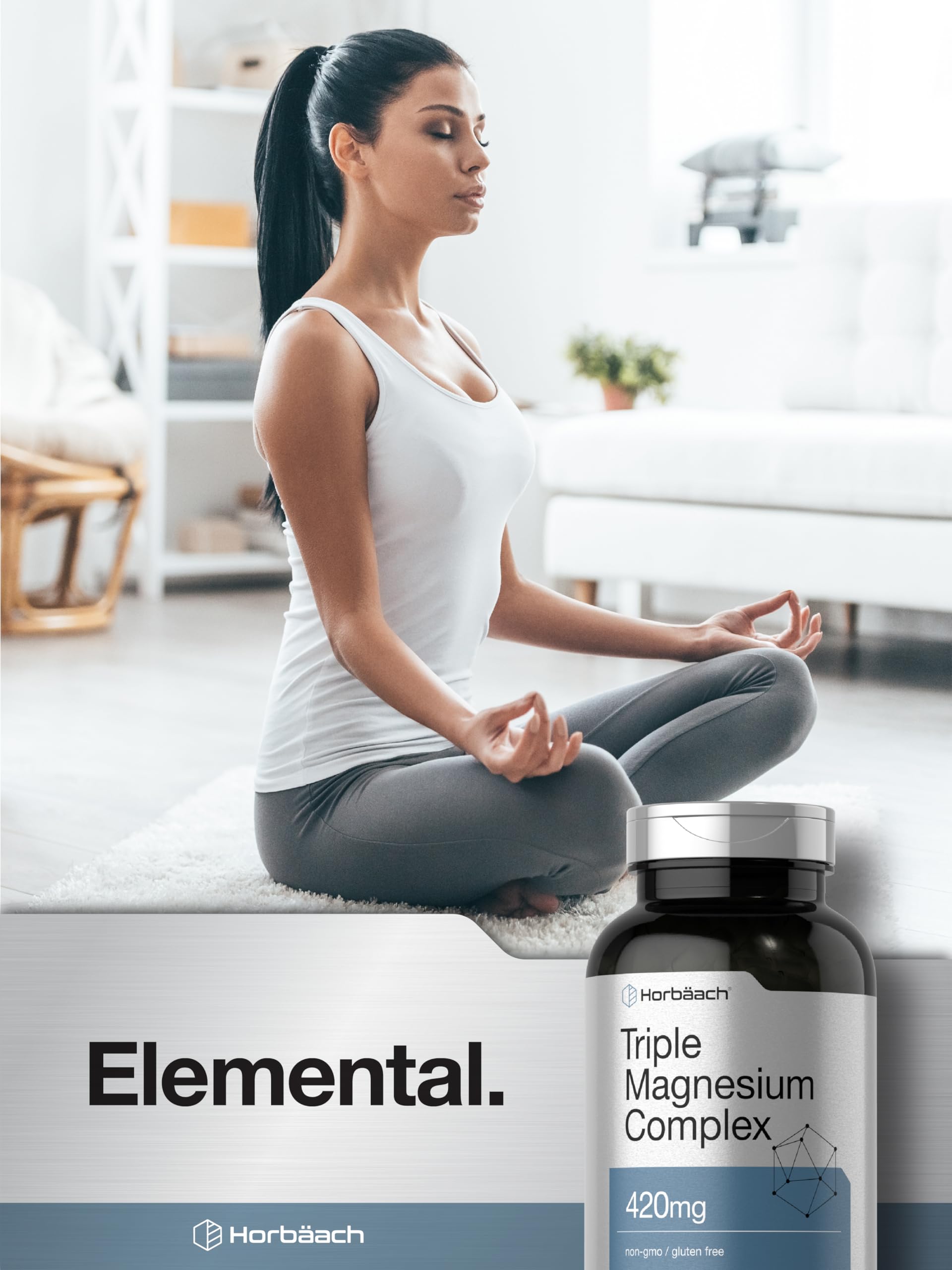 Horbäach Triple Magnesium Complex | 420 mg | 250 Capsules | Non-GMO and Gluten Free Formula | Magnesium Oxide, Citrate, and Aspartate Dietary Supplement