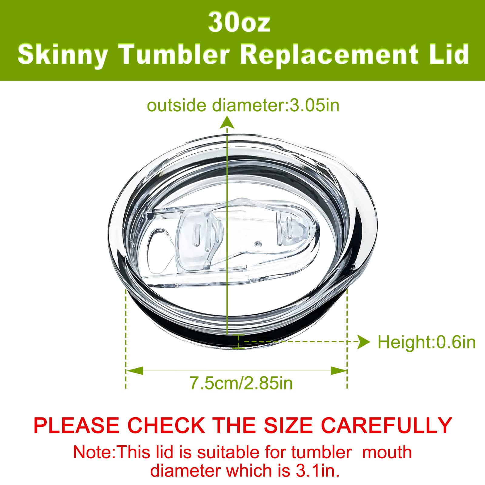 XccMe 30oz Skinny Tumbler Replacement Lids 2 Pack,Spill Proof Splash Resistant Silicone Sliding Covers,Straw Friendly, BPA Free