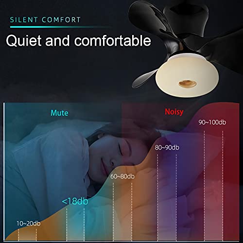 Ceiling Fan with Light and Remote Control,64W Modern LED Ceiling Light for Kids, 6 Speeds, 3 Colors Changing, Dimming Low Profile Fan Chandeliers for Girls Boy Bedroom, Children's Room,55CM,Black
