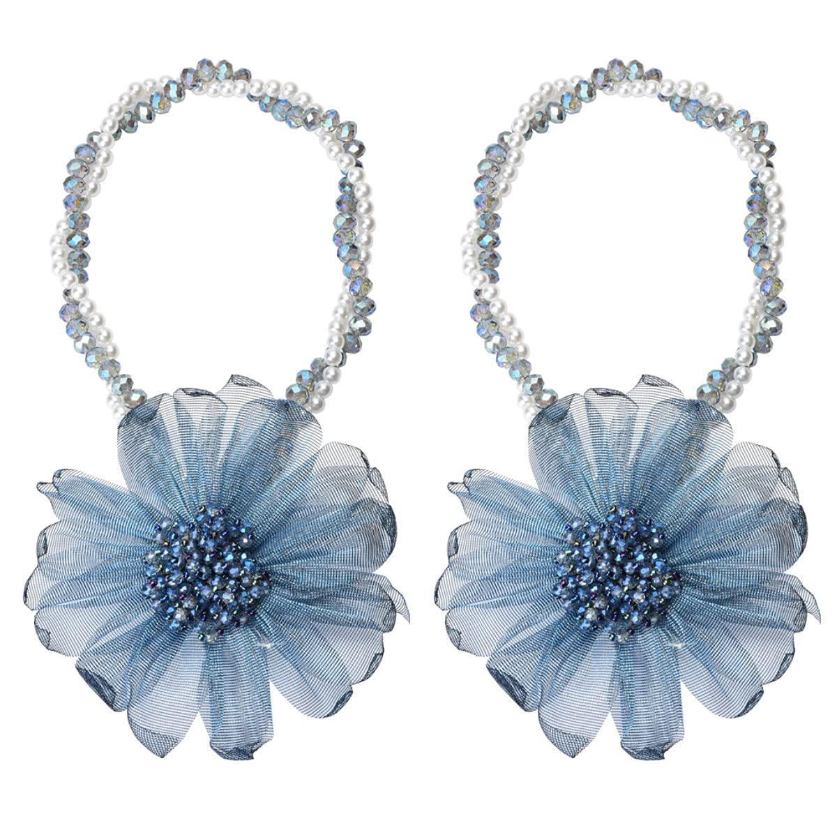 SUQ I OME 2 Pack of Handmade Crystal Pearl Beaded Magnetic Flower Curtain Tieback Holdback for Drapes