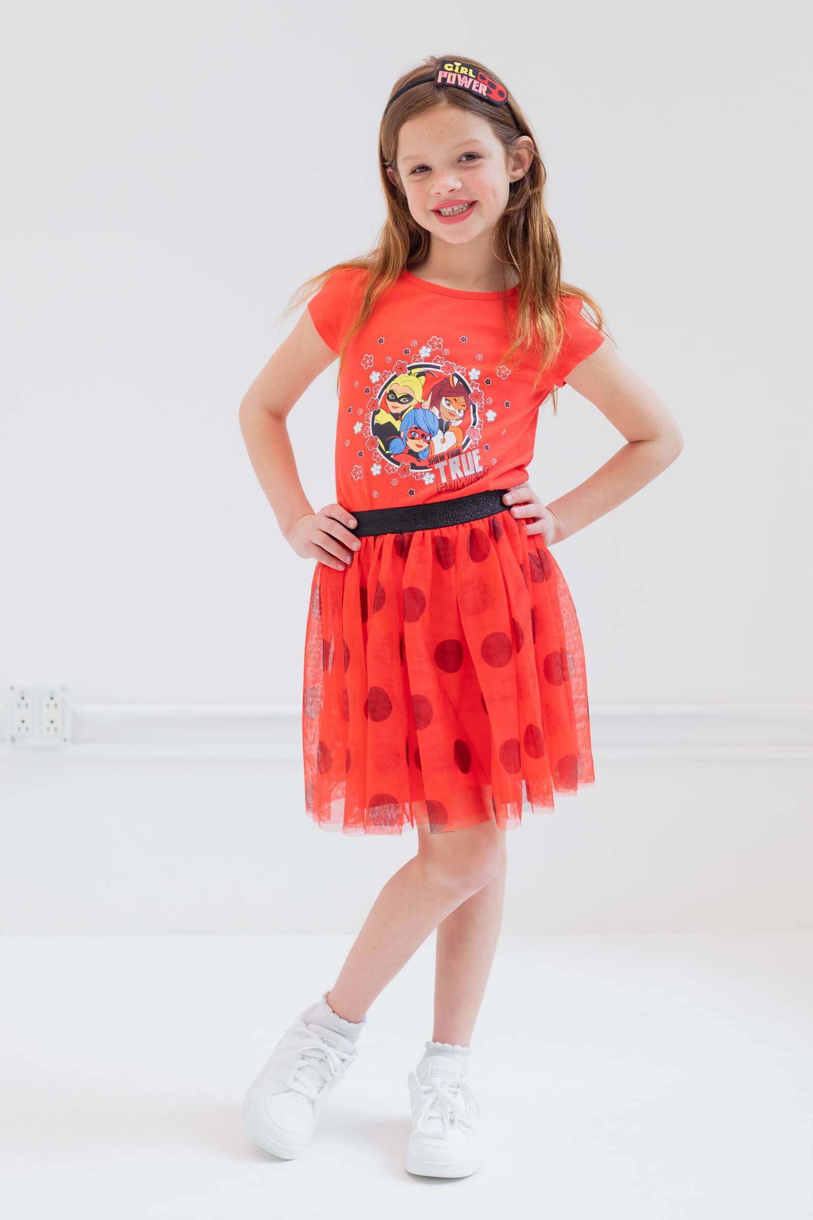 Miraculous Big Girls T-Shirt, Skirt and Satin Headband 3 Piece Outfit Set Red 14-16