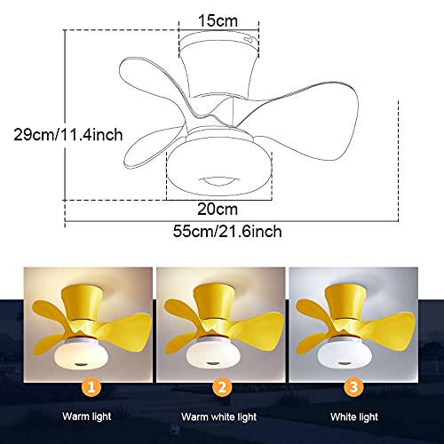 Ceiling Fan with Light and Remote Control,64W Modern LED Ceiling Light for Kids, 6 Speeds, 3 Colors Changing, Dimming Low Profile Fan Chandeliers for Girls Boy Bedroom, Children's Room,55CM,Black