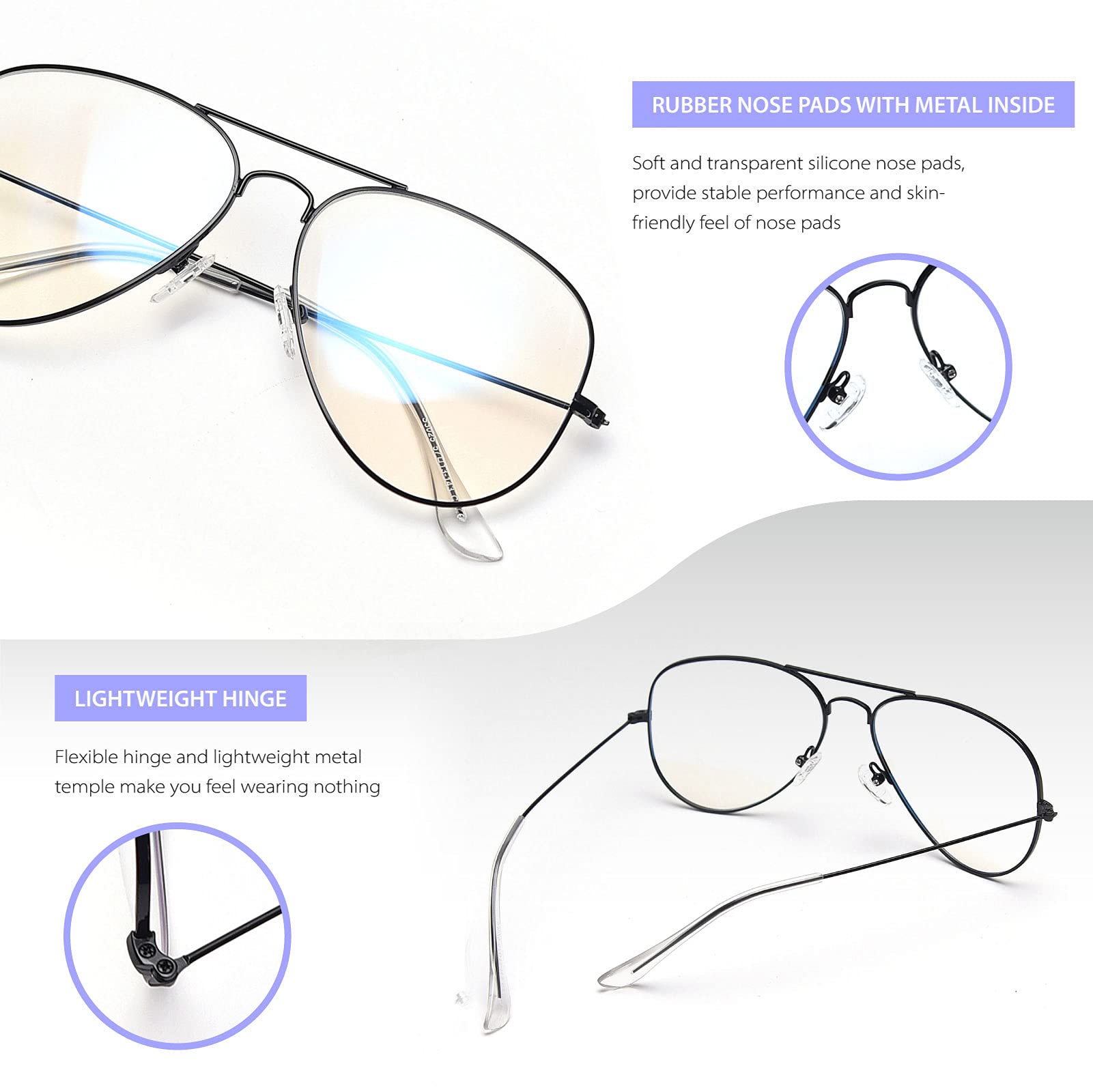 Dollger Aviator Clear Lens Glasses Non-prescription Eyeglasses Metal Frame for Women Men (3025 black)