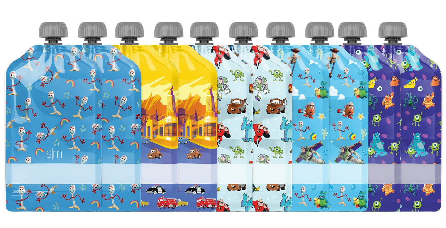 Simple Modern Disney Pixar Reusable Baby Food Pouches for Toddlers | BPA Free Plastic, Food Safe, Freezer Safe | Refillable for Applesauce Yogurt & Puree Squeeze Pouch | 10 pack | 5oz | Pixar