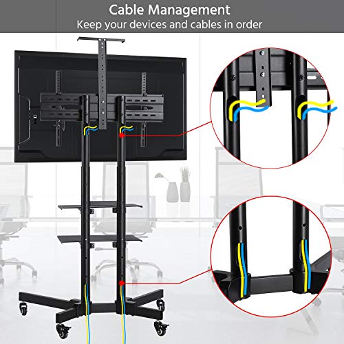 Yaheetech Mobile TV Stand, Adjustable Rolling TV Cart w/ Locking Wheels for 32-75" LCD LED Plasma Flat Panel Screen TV up to 110LB, Portable TV Cart Stand w/ Flexible Laptop Shelf, Max. VESA 600x400