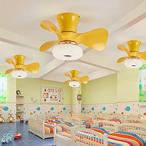 Ceiling Fan with Light and Remote Control,64W Modern LED Ceiling Light for Kids, 6 Speeds, 3 Colors Changing, Dimming Low Profile Fan Chandeliers for Girls Boy Bedroom, Children's Room,55CM,Black