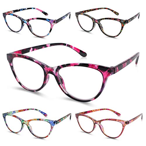 Reading Glasses 5 Pack Cat-eye Blue Light Blocking Glasses for Women, Computer Readers Eyeglasses, Lightweight Fashion Frame, Anti UV Ray/Glare/Eyestrain (Multicolor, 2.0)