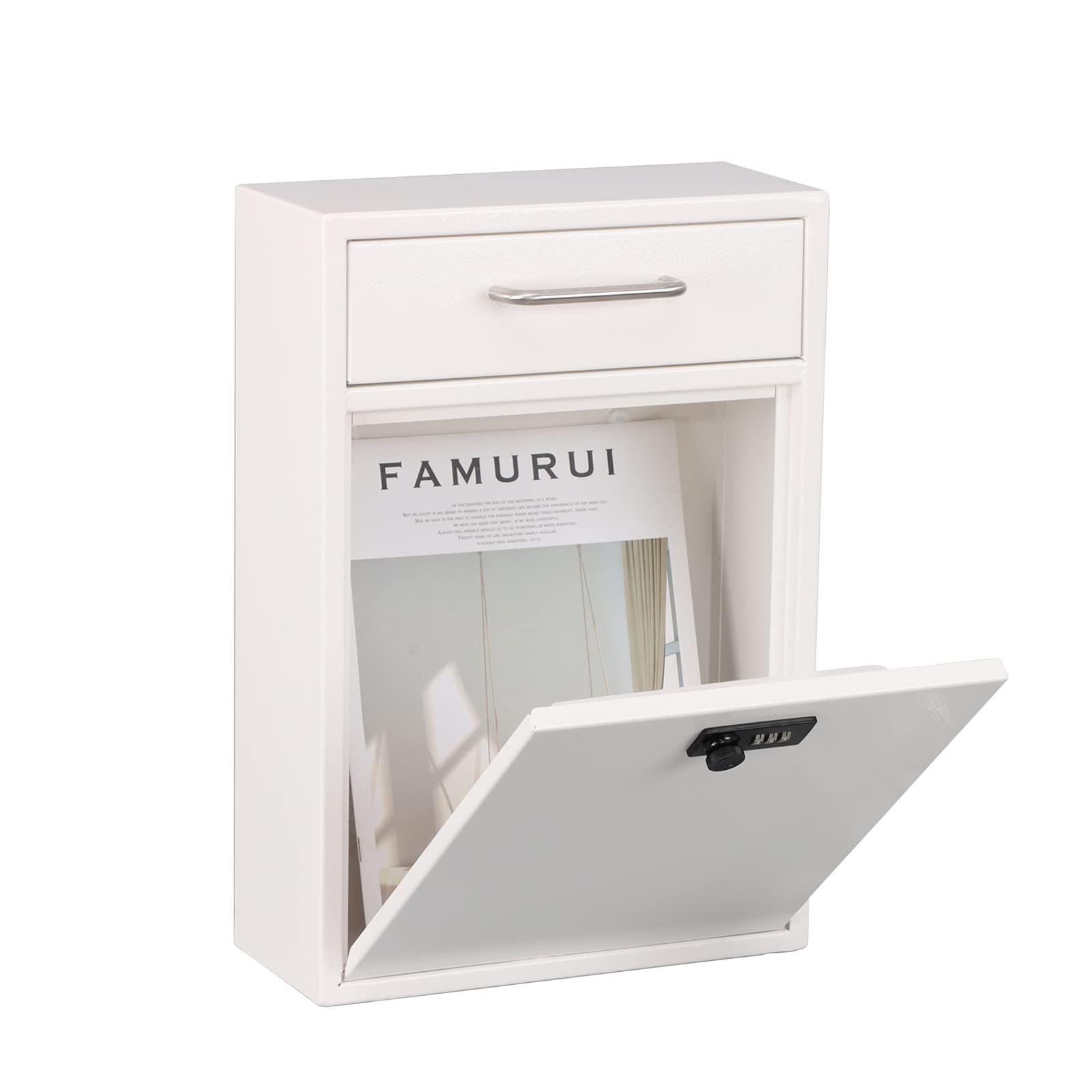 xydled Wall-Mount Mailbox with Combination Lock, High Security Durable Drop Box, Hanging Secured Postbox, Rust-Proof, Letter Deposit Payment, White,XL Large