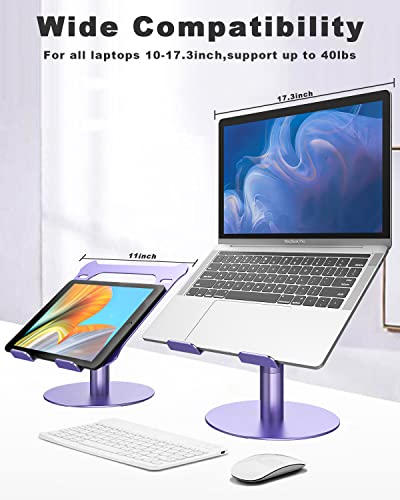 Swivel Laptop Stand, Adjustable Height Ergonomic Computer Stand,Notebook Holder Riser with 360 Rotating, Portable Laptop Compatible with MacBook Air, Pro, Dell, HP, Lenovo More 10-15.6"(Purple)