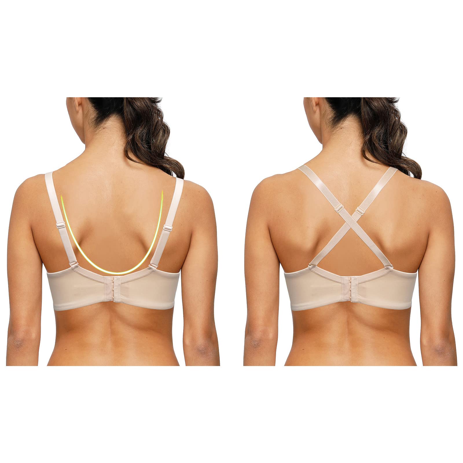 Pushlus Push Up Thick Padded Plunge Underwire T Shirt Lace Bra Lift Support for Women Add One Cup 36B Nude