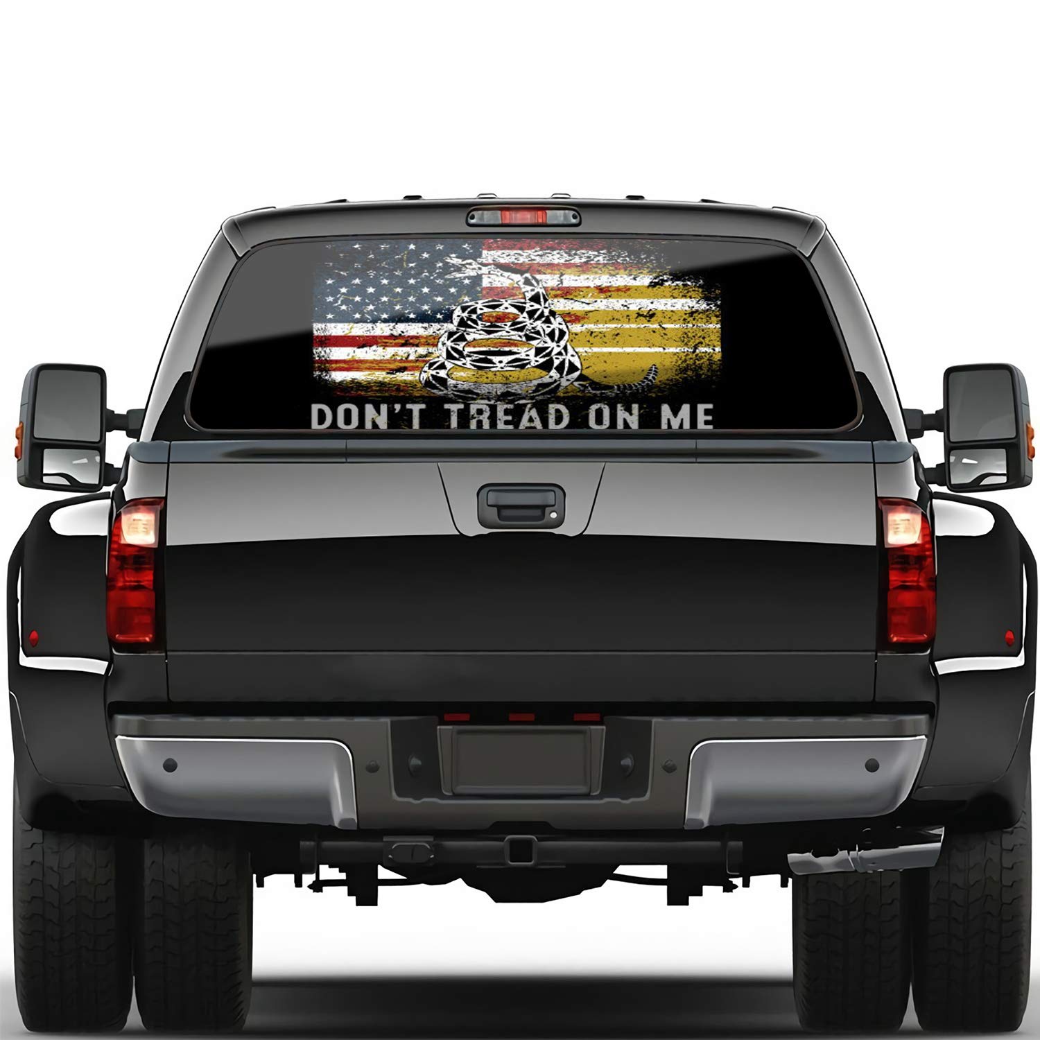 WILDLAVIE Truck Rear Window Decal Wrap Size 58" x 18" American Don't Tread On Me Gadsden Flag Graphic Perforated Vinyl Sticker Patriotic Decoration Fit Most Pickup Trucks SUV