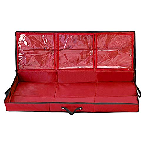 Primode Wrapping Paper Storage Container, Gift Wrap Organizer Under Bed, 41βx14βx6β, Fits 18-24 Rolls Up to 40β, Durable 600D Oxford Material, Wrap Storage Box Holder with Pockets for Ribbon, Bows, and Accessories (Red)
