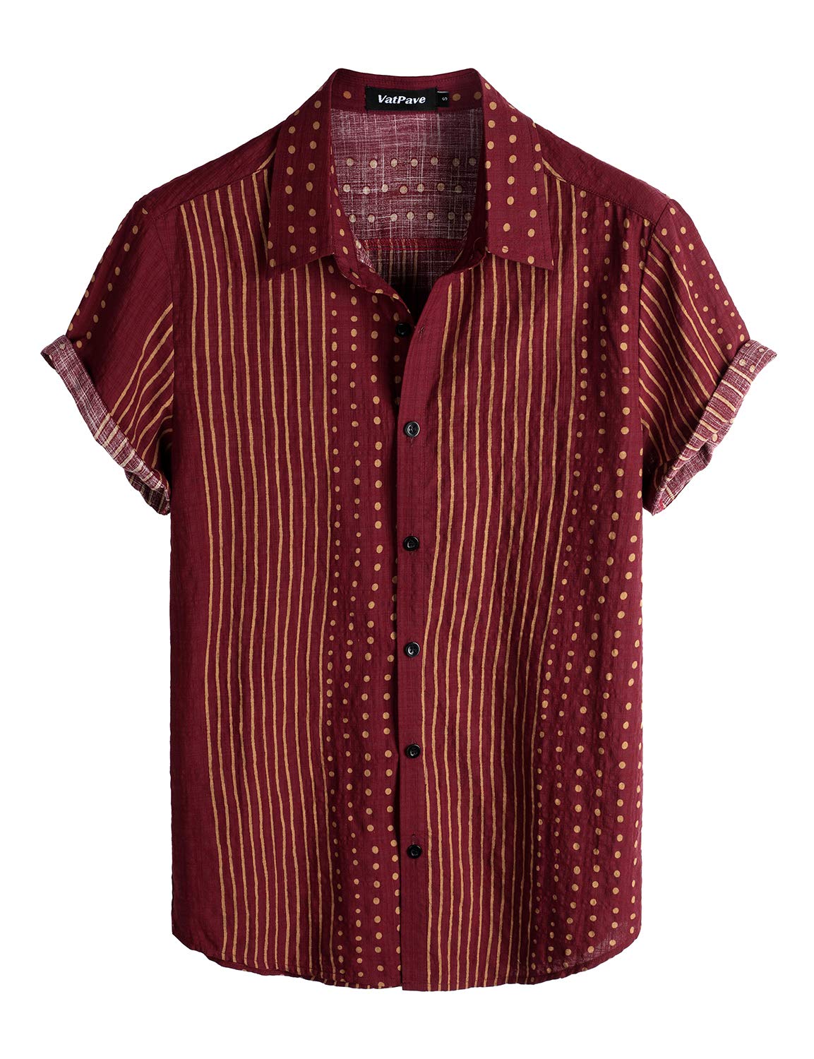 VATPAVE Mens Casual Short Sleeve Button Down Shirts Regular Fit Hawaiian Summer Shirts X-Large WineRed